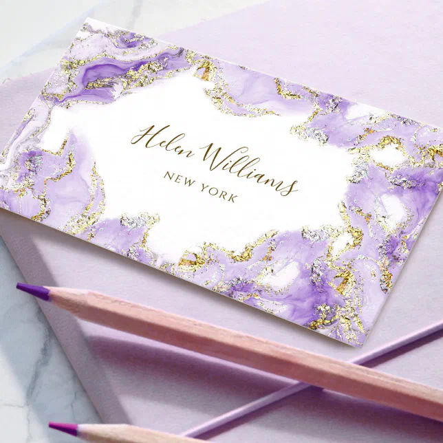 lavender purple ink marble business card | Zazzle