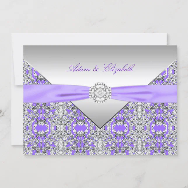 Lavender Purple Lace Diamond Ribbon Wedding Invitation | Zazzle