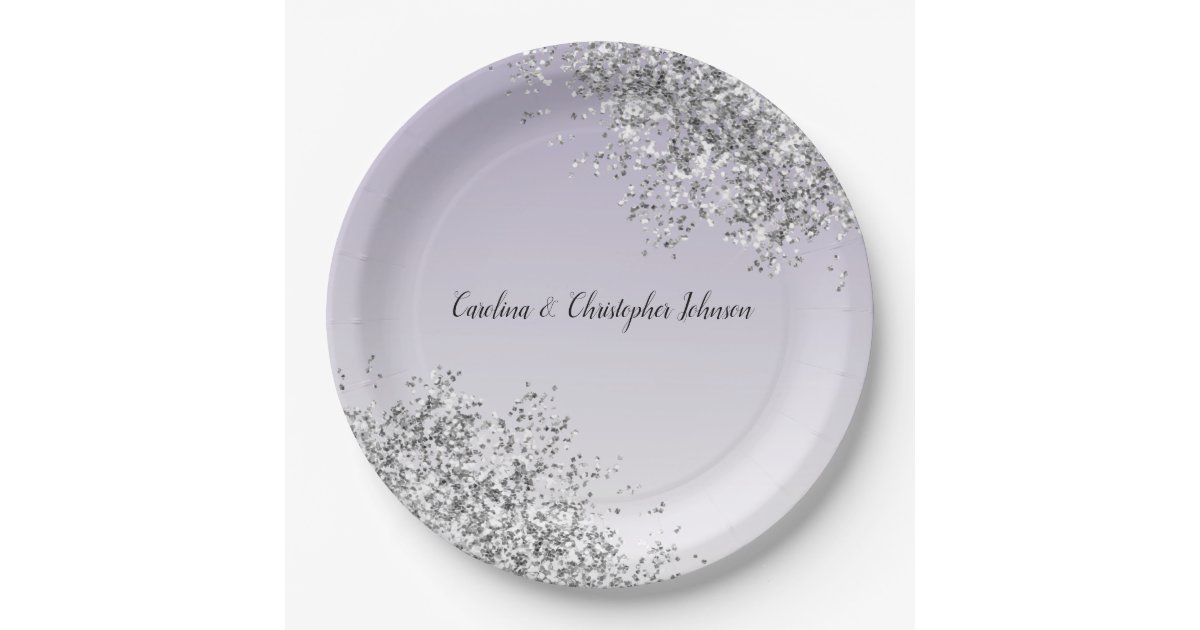 Lavender Purple Ombre Silver Glitter Sparkle Paper Plates | Zazzle