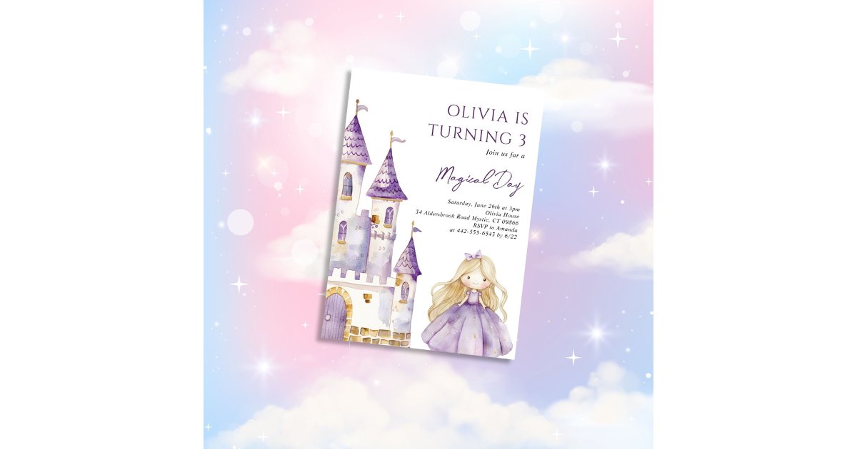 Lavender Purple Princess Birthday Invitation | Zazzle