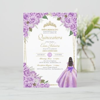 Lavender Purple Quinceanera Elegant Rose Floral Invitation | Zazzle