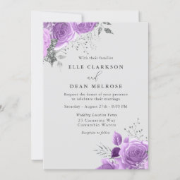 Lavender Purple & Silver Floral Elegant Wedding Invitation | Zazzle