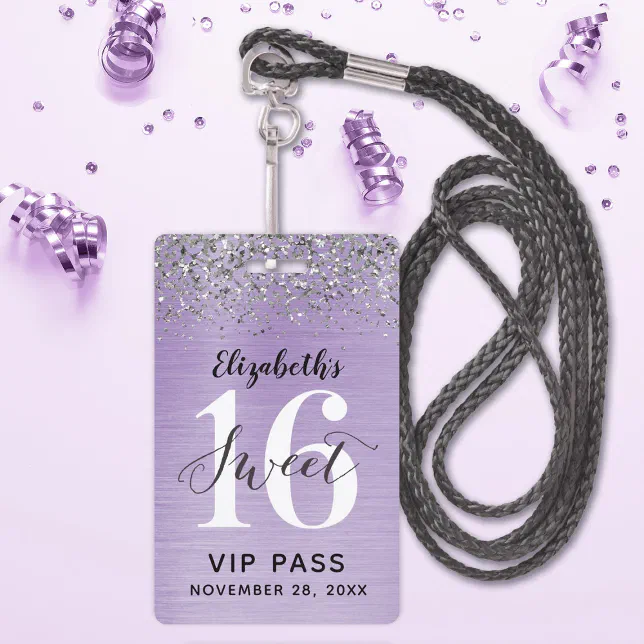 Lavender Purple Sweet 16 Birthday VIP Badge | Zazzle