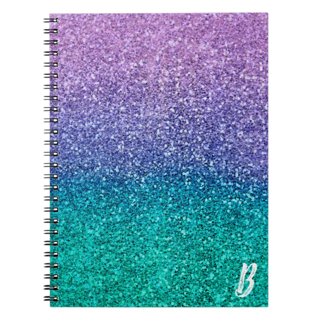 Lavender Purple & Teal Aqua Green Sparkly Glitter Notebook | Zazzle