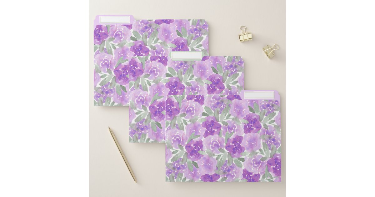 Lavender Purple Watercolor Flowers File Folder | Zazzle