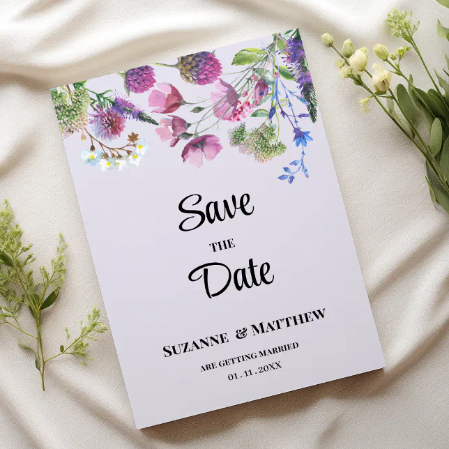 Lavender purple wildflower spring Save the Date Invitation | Zazzle