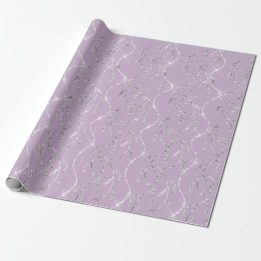 Lavender PurpleSpark Laurel Floral Silver Diamonds Wrapping Paper | Zazzle