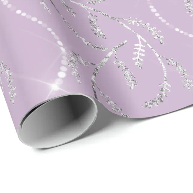 Lavender PurpleSpark Laurel Floral Silver Diamonds Wrapping Paper | Zazzle