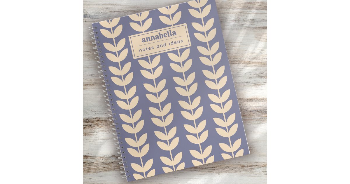 Lavender Retro Vibe Leaf Pattern Monogram Notebook | Zazzle