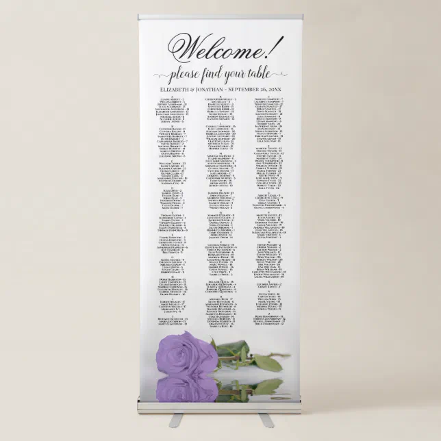 Lavender Rose Elegant Alphabetical Seating Chart Retractable Banner ...