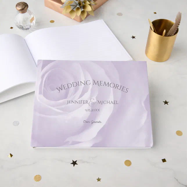lavender rose elegant wedding guests memories guest book | Zazzle