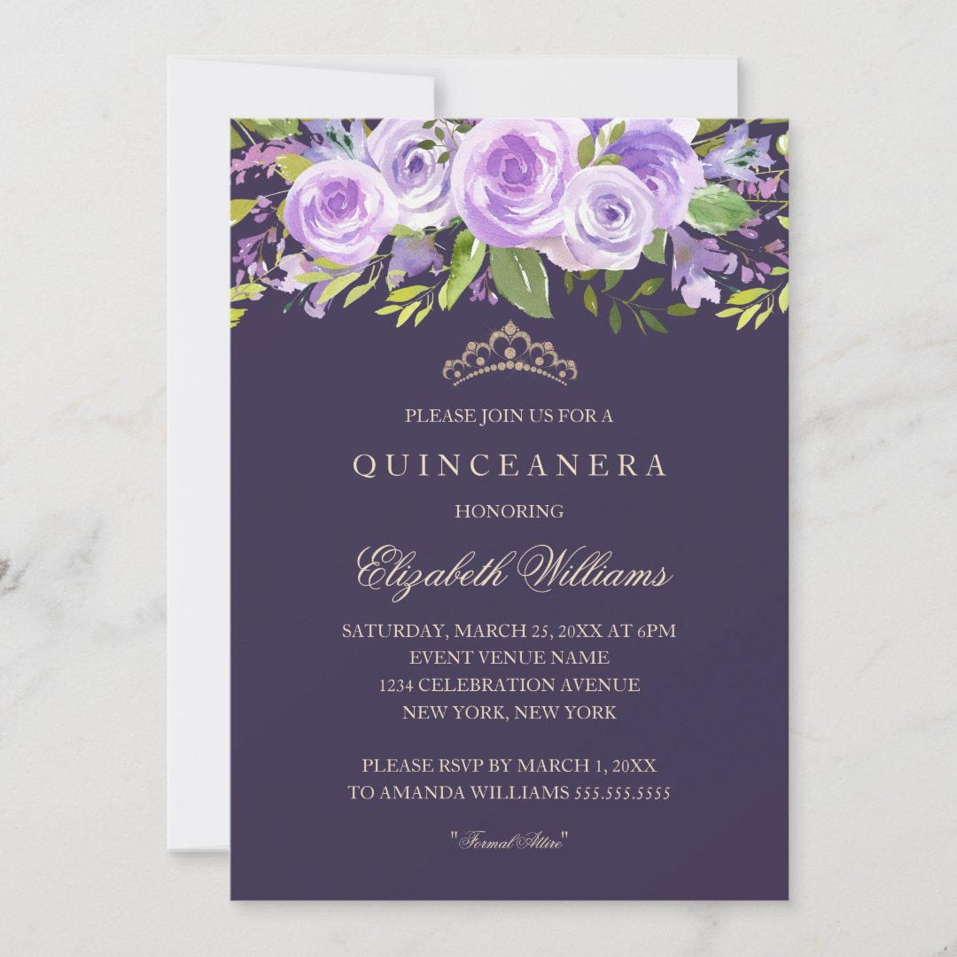 Lavender Rose Floral Quinceanera Invitation | Zazzle