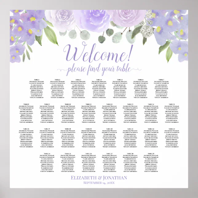 Lavender Roses 29 Table Boho Wedding Seating Chart | Zazzle