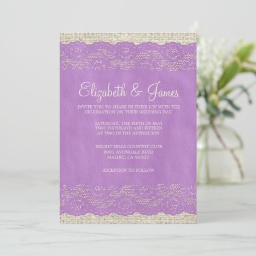 Lavender Rustic Lace Wedding Invitations | Zazzle