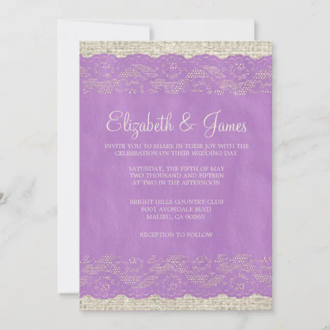 Lavender Rustic Lace Wedding Invitations | Zazzle