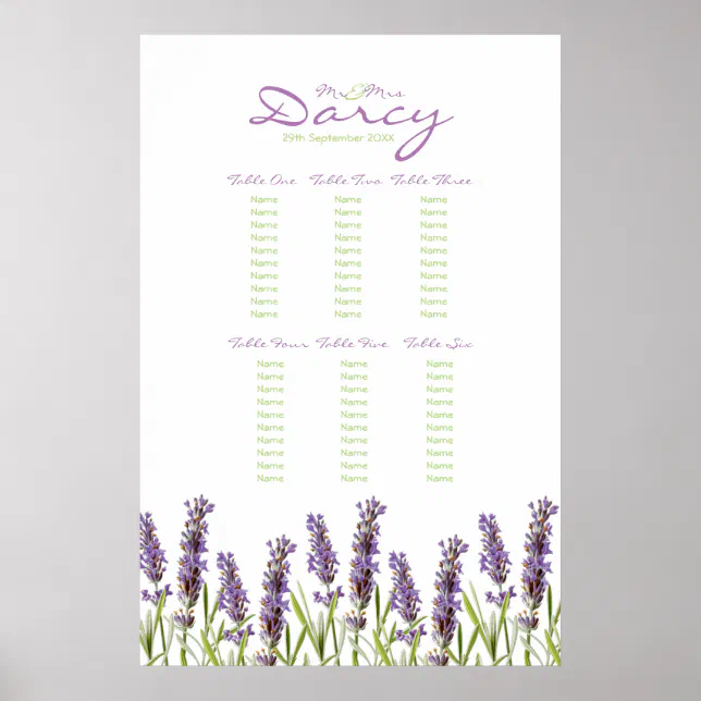 Lavender Seating Chart | Zazzle
