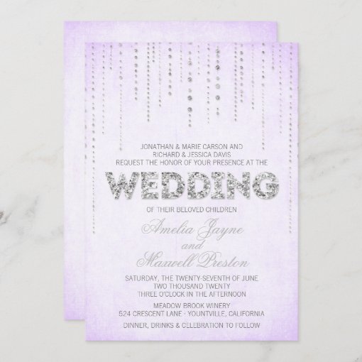 Lavender & Silver Glitter Look Wedding Invitation | Zazzle