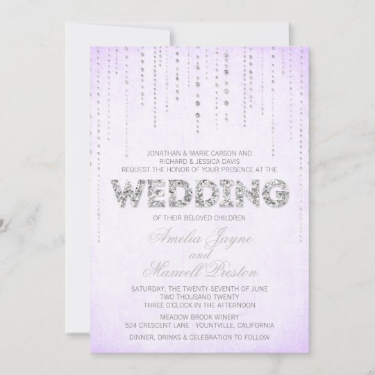 Lavender & Silver Glitter Look Wedding Invitation | Zazzle.com