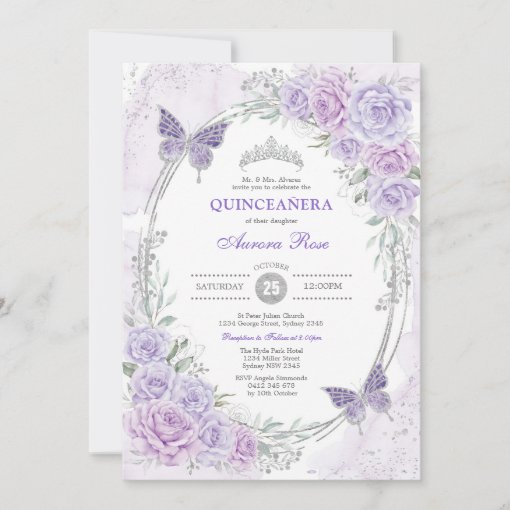 Lavender Silver Quinceanera Mis Quince 15 Anos Invitation | Zazzle
