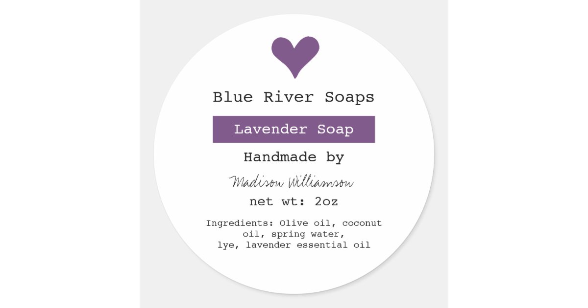 Lavender Soap Handmade with Ingredients list Classic Round Sticker | Zazzle