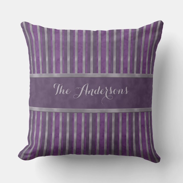 Lavender Steel Dark Plum Striped Throw Pillow | Zazzle