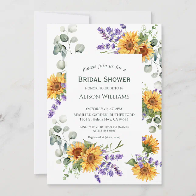 Lavender Sunflower Bridal Shower Invitation | Zazzle