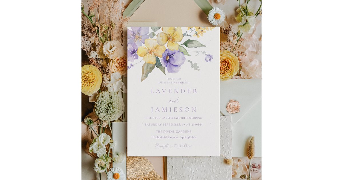 Lavender & Sunshine Floral Summer Wedding Invitation | Zazzle