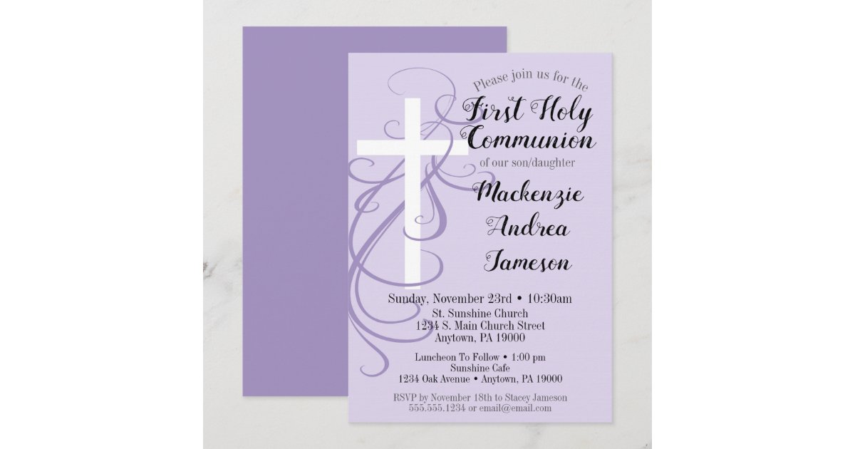 Lavender Swirl First Holy Communion Invitation | Zazzle