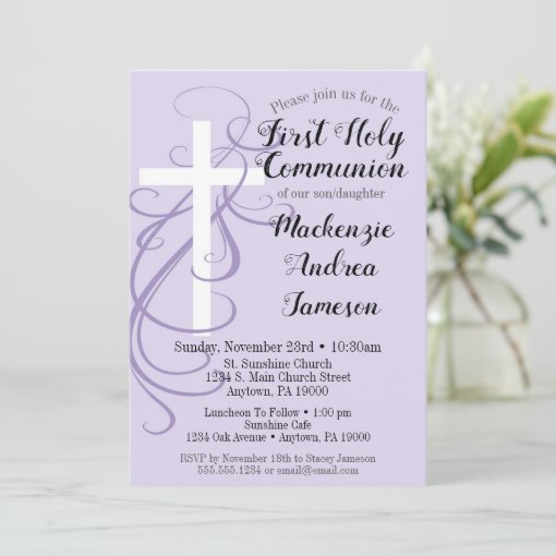 Lavender Swirl First Holy Communion Invitation | Zazzle