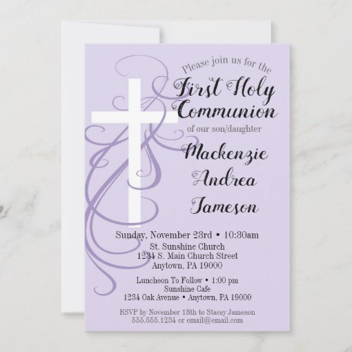Lavender Swirl First Holy Communion Invitation | Zazzle
