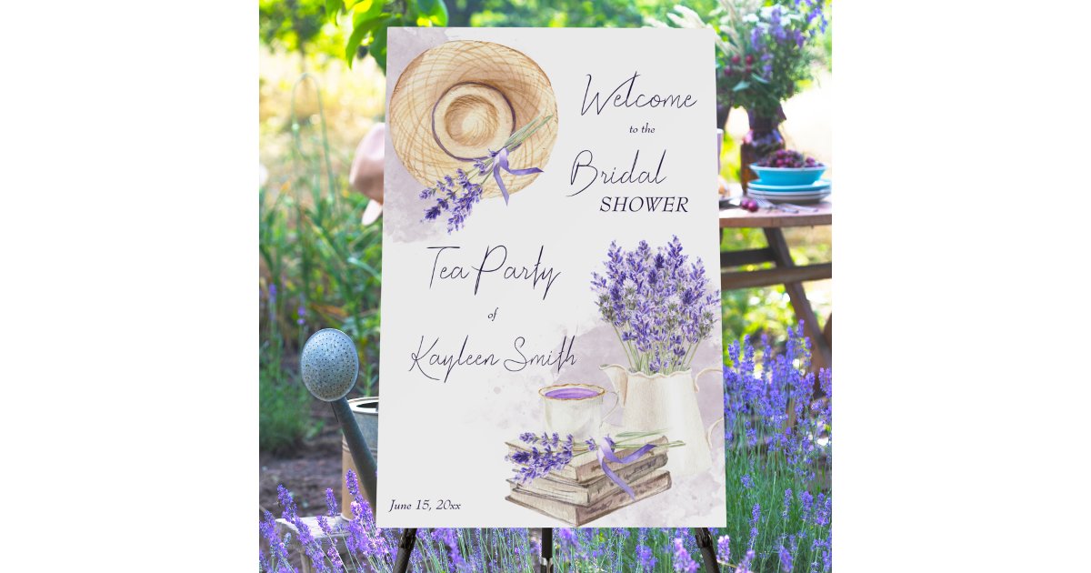 Lavender tea party bridal shower welcome sign | Zazzle