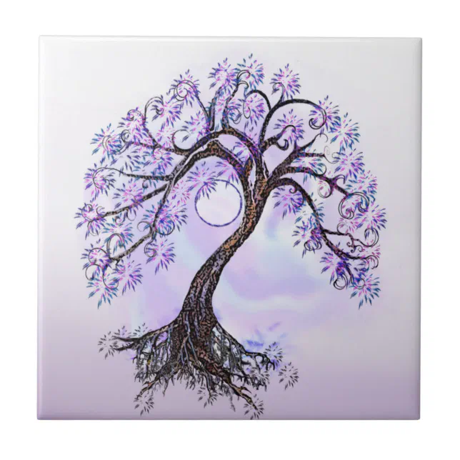 Lavender Tree of Life with Moon Ceramic Tile | Zazzle