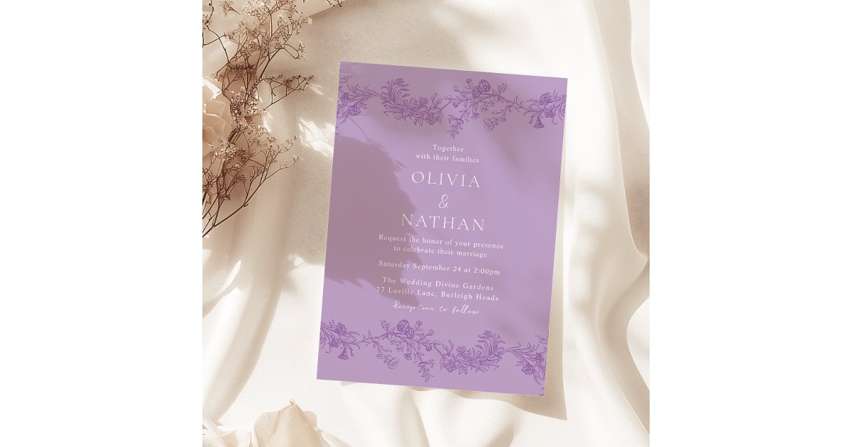 Lavender Vintage Floral Wedding Invitation | Zazzle