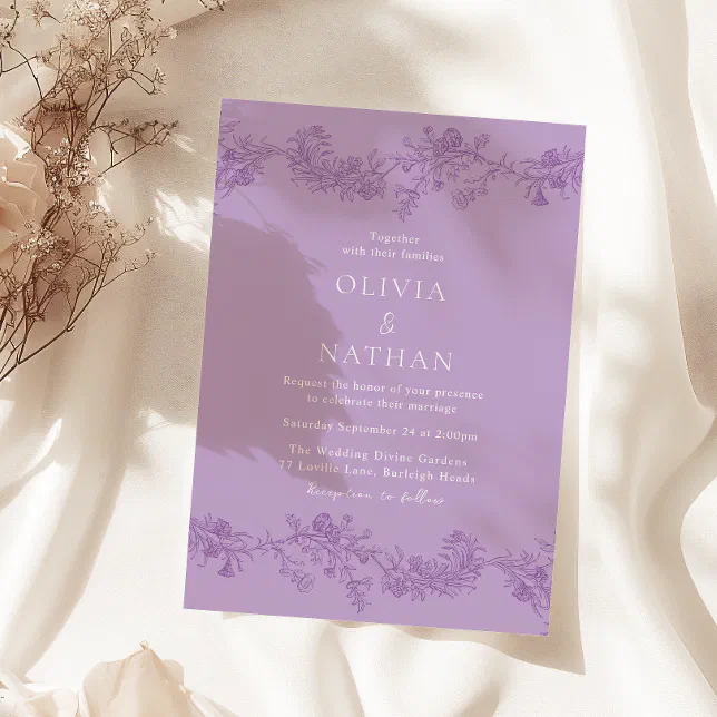 Lavender Vintage Floral Wedding Invitation | Zazzle