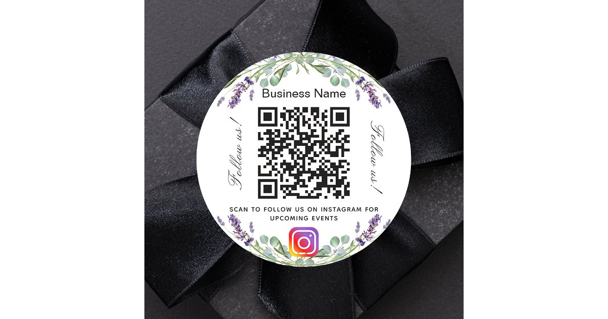 Lavender violet floral business qr code instagram classic round sticker ...
