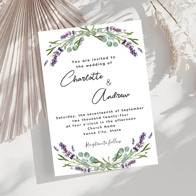 Lavender violet florals script luxury wedding invitation | Zazzle