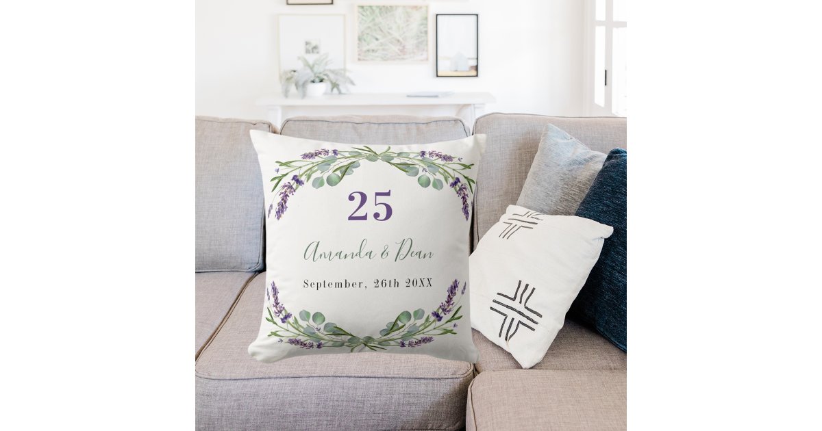 Lavender violet florals wedding anniversary throw pillow | Zazzle