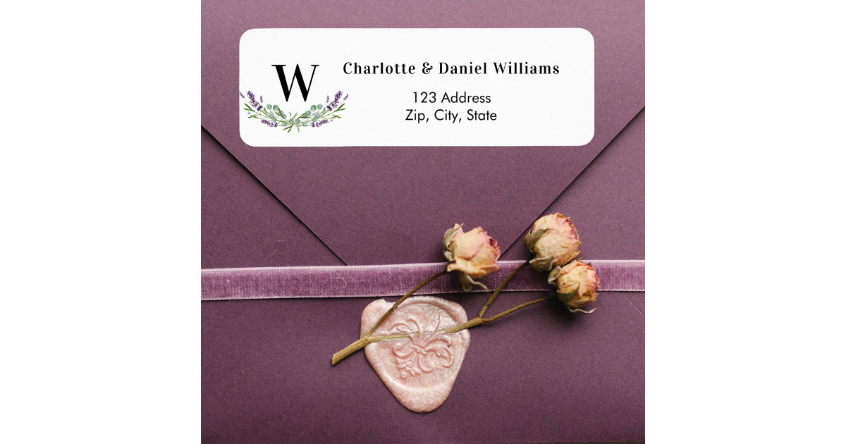 Lavender violet flowers monogram return address label | Zazzle