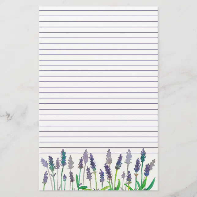 Lavender Watercolor Flowers Lined Letter Writing Stationery | Zazzle