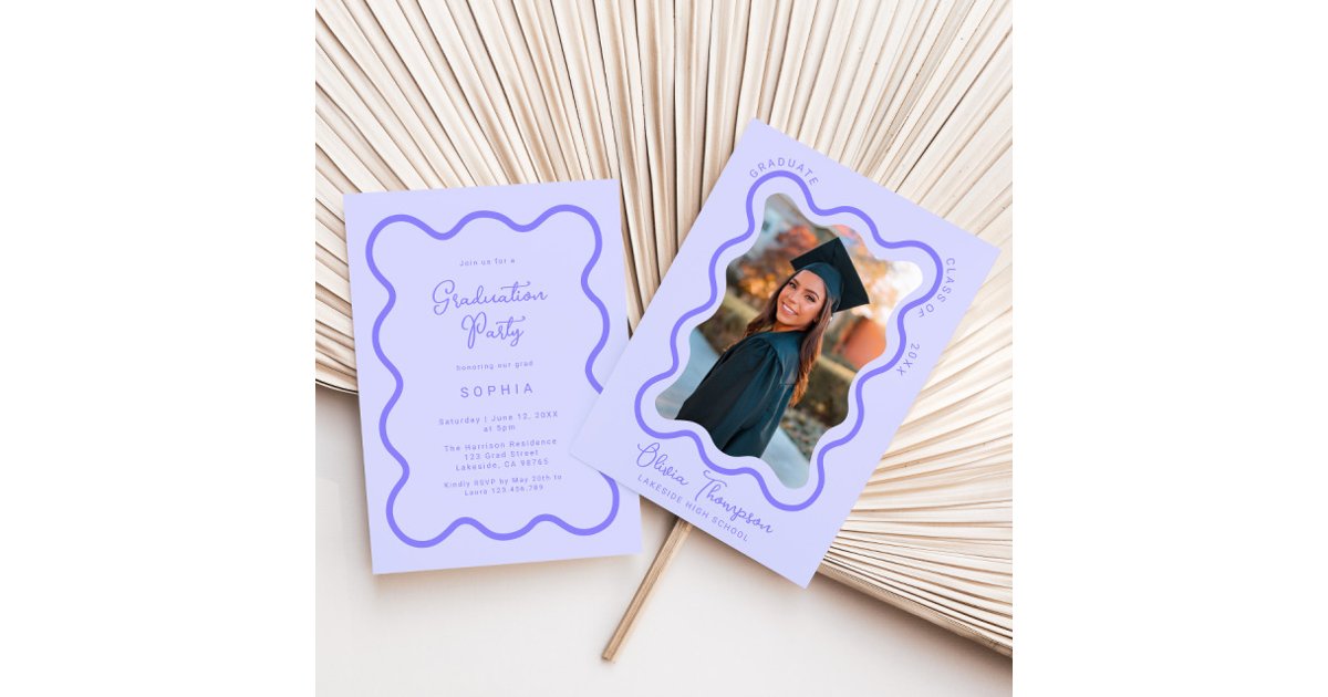 Lavender Wavy Photo Frame Graduation Invitation | Zazzle