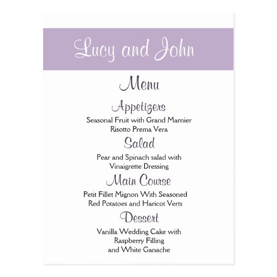 Lavender Wedding Menu Cards | Zazzle.com