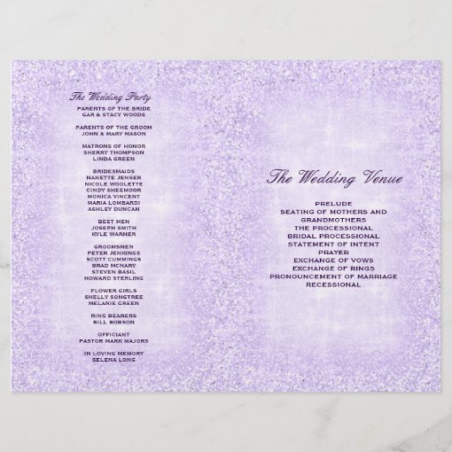 Lavender Wedding Program Glitter | Zazzle