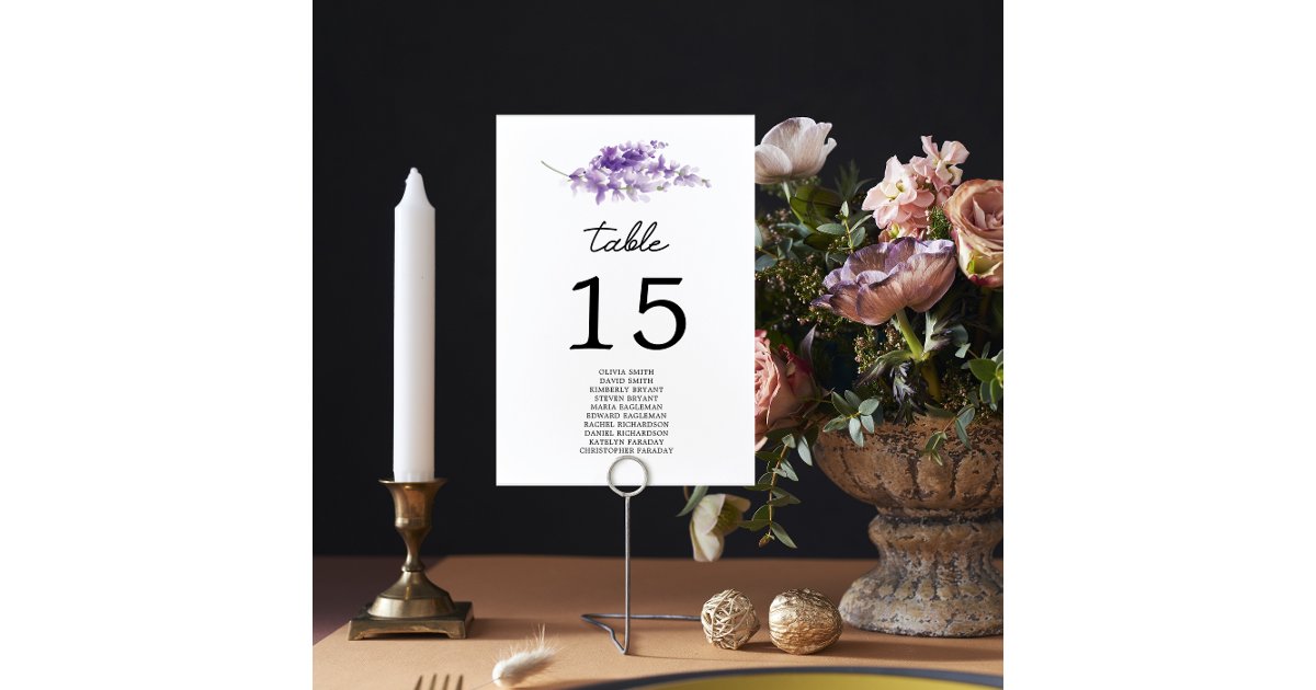 Lavender Wedding Seating Chart Table Number | Zazzle