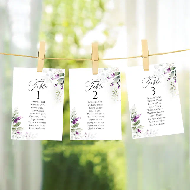 Lavender Wedding Table Seating Chart Cards | Zazzle