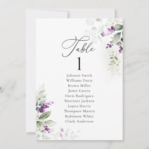 Lavender Wedding Table Seating Chart Cards | Zazzle