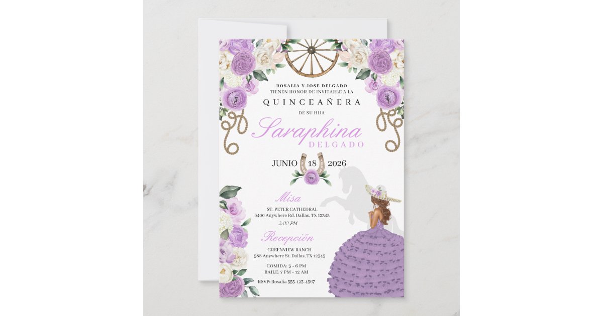 Lavender Western Princess Cowgirl Quinceañera Invitation | Zazzle