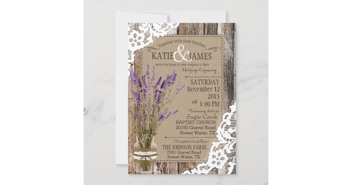 Lavender Wood Lace Rustic Wedding Invitation | Zazzle