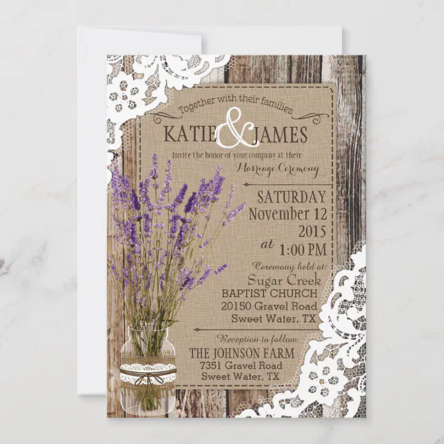 Lavender Wood Lace Rustic Wedding Invitation | Zazzle