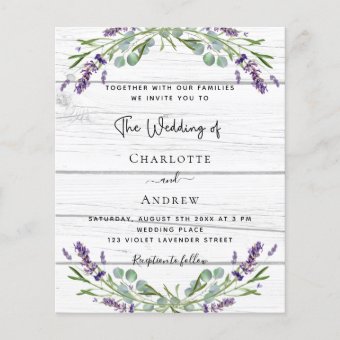 Lavender wood QR code budget wedding invitation Flyer | Zazzle