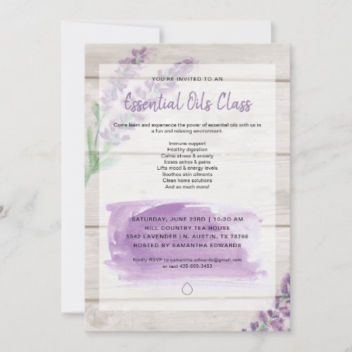 Lavender & Wood Watercolor Essential Oils Class Invitation | Zazzle